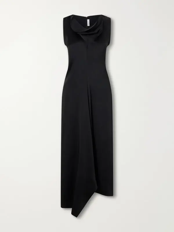 Victoria Beckham Draped Satin Midi Dress - Black