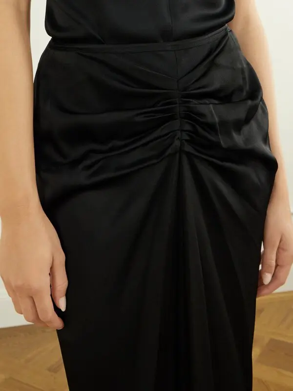 Victoria Beckham Isabella Gathered Satin Maxi Skirt