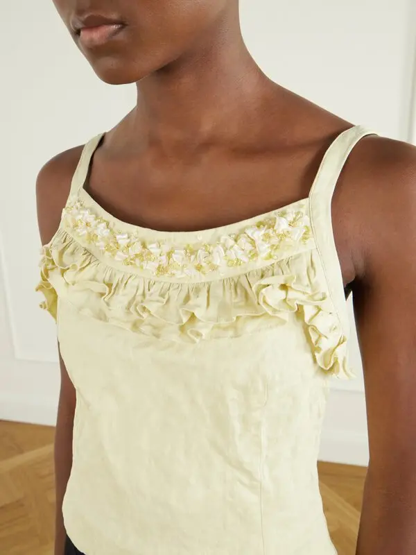SHUSHU/TONG Cami Embellished Ruffled Cotton-blend Cami