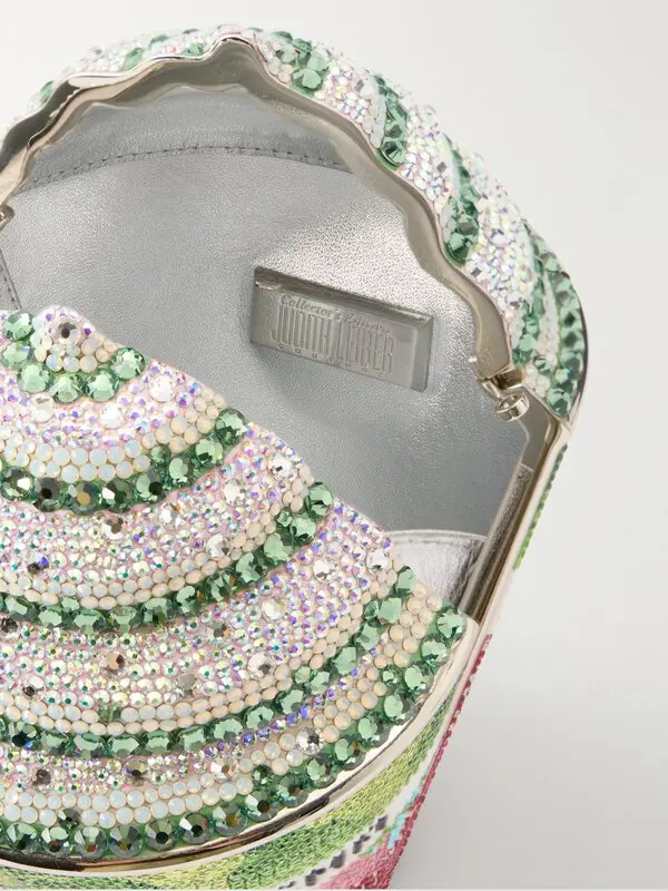Judith Leiber Matcha Crystal-embellished Silver-tone Clutch