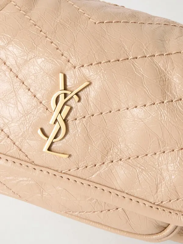 Saint Laurent Niki Mini Cassandre-embellished Crinkled-leather Shoulder Bag - Neutrals