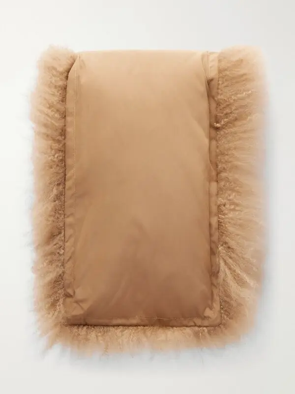 YVES SALOMON Leather And Shealing Scarf - Neutrals