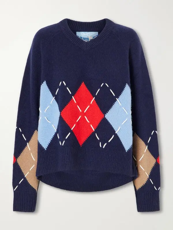 Arch4 Sloane Embroidered Argyle Cashmere Sweater