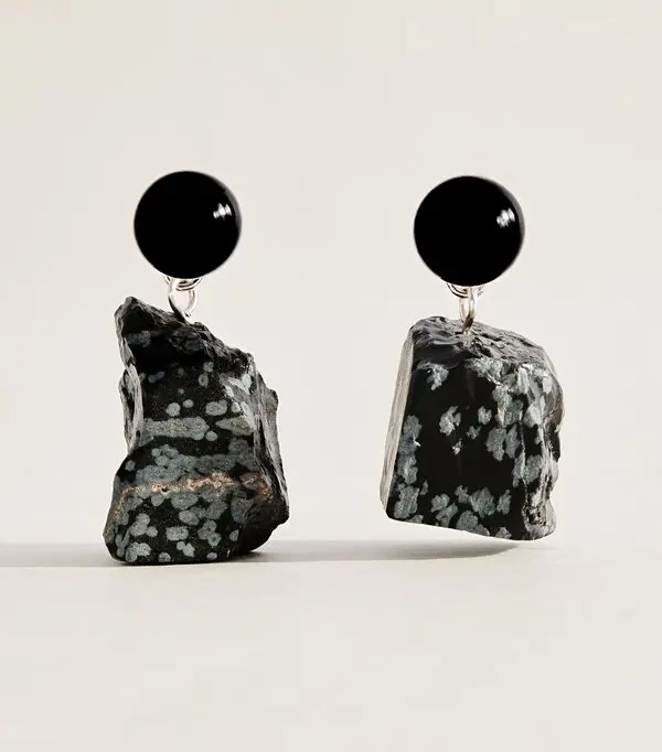 Completedworks Onyx And Snowflake Obsidian Drop Earrings - Silver