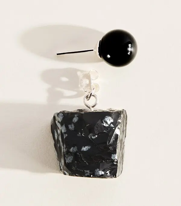 Completedworks Onyx And Snowflake Obsidian Drop Earrings