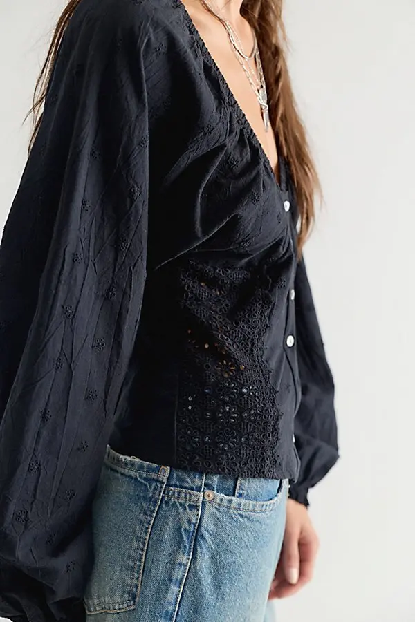 Free People Poppy Blouse At - Black
