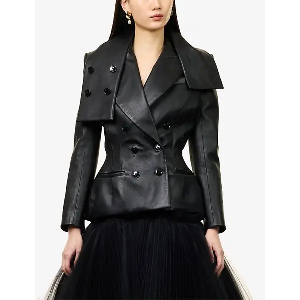 Matieres Fecales Brigitte Double-breasted Leather Blazer