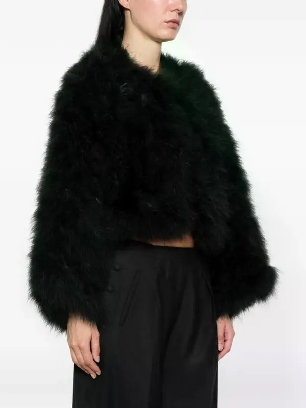 YVES SALOMON Feather-trim Cropped Jacket - Black