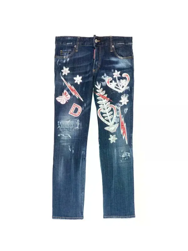 Dsquared2 Patch-detail Distressed Jeans - Blue