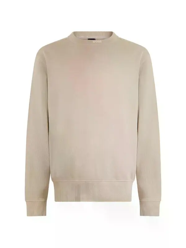 BOSS Logo-embroidered Ribbed-trim Sweatshirt - Neutrals