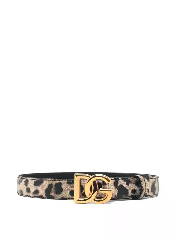 Dolce & Gabbana Leopard-print Logo-plaque Leather Belt
