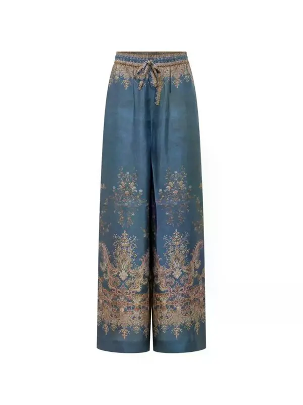 Zimmermann Valiant Track Pant Paisley Print Wide Leg Trousers - Blue