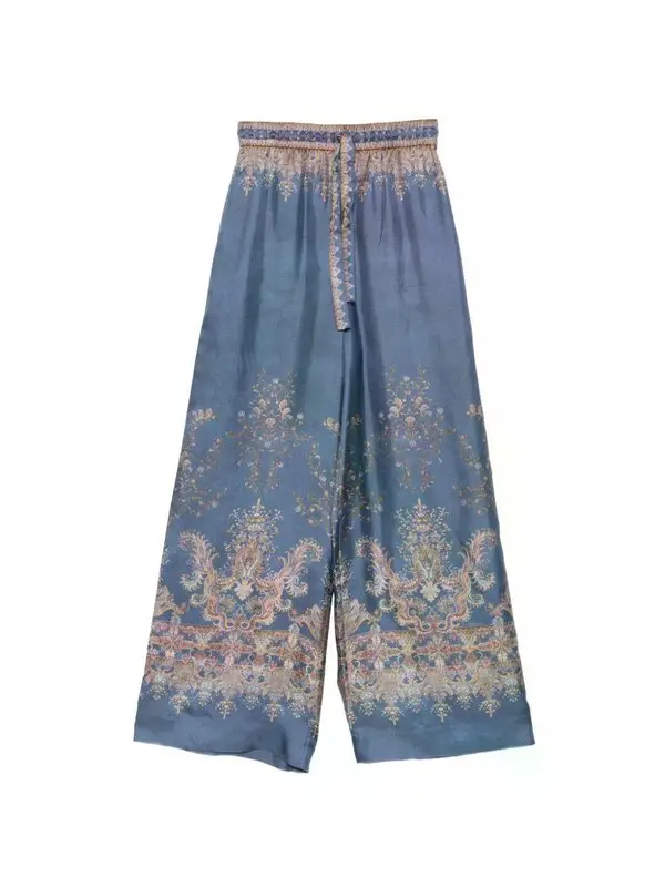 Zimmermann Valiant Track Pant Paisley Print Wide Leg Trousers - Blue