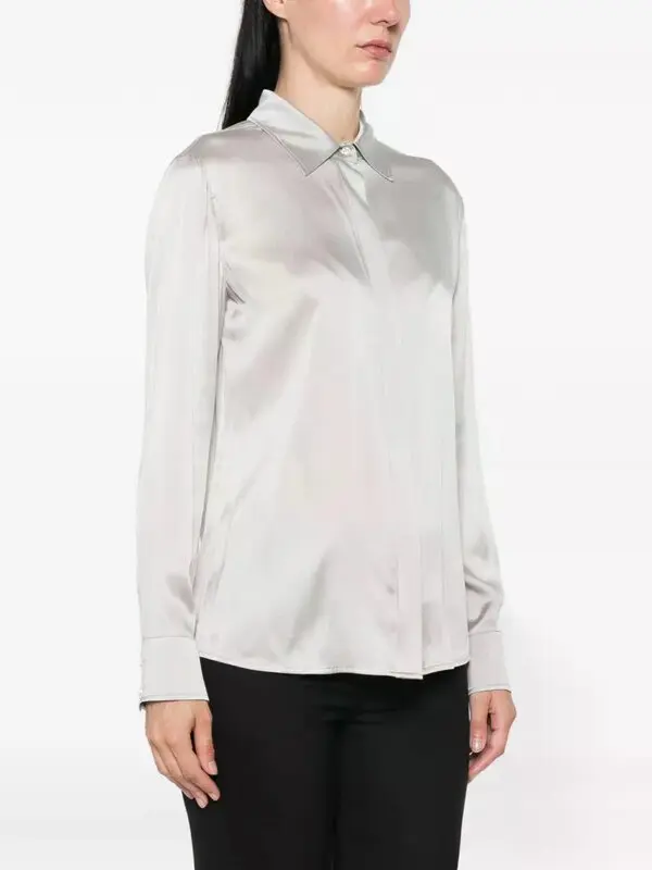 Max Mara Concealed-front Silk Shirt - Grey