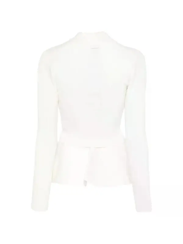 JUUN.J Ribbed Knit Peplum Zip-up Cardigan - Neutrals