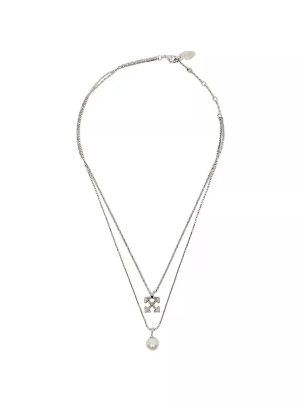 Off-White Arrows-pendant Faux-pearl Necklace - Silver
