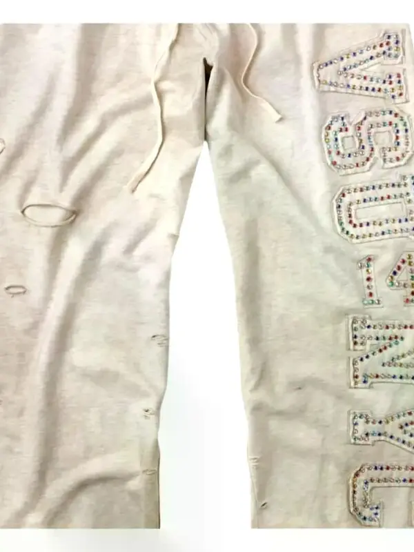 VALE FOREVER Distressed Crystal-embellished Track Pants - Neutrals
