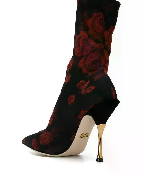 Dolce & Gabbana Rose Patterned Sock Boots