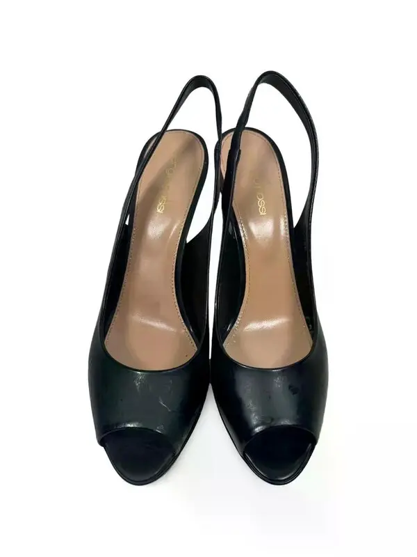 SERGIO ROSSI Leather Peep-toe Slingback Pumps