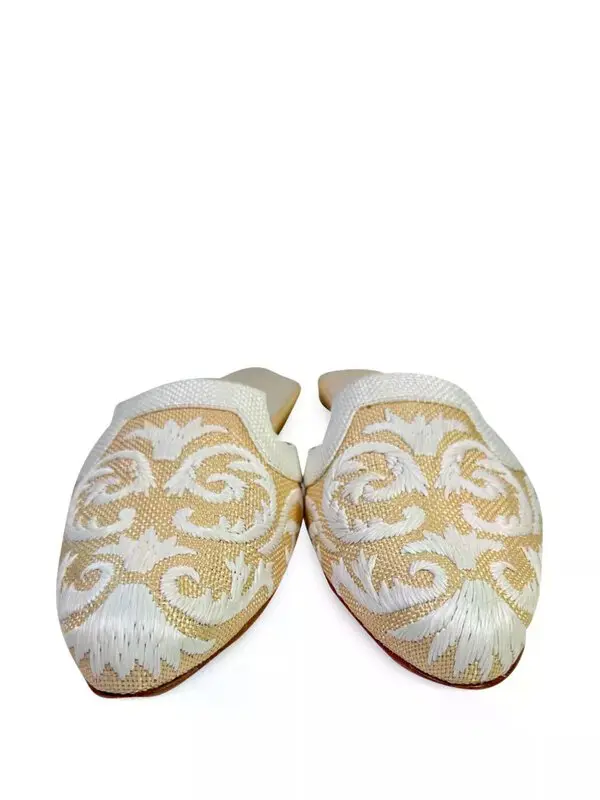 Oscar De La Renta Embroidered Raffia Mules