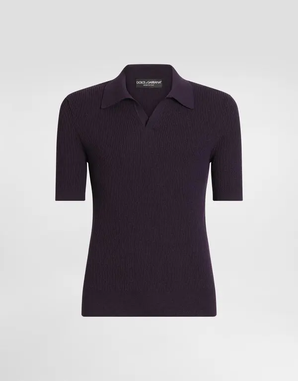 Dolce & Gabbana Rib Knit Polo Shirt Sweaters And Cardigans - Blue