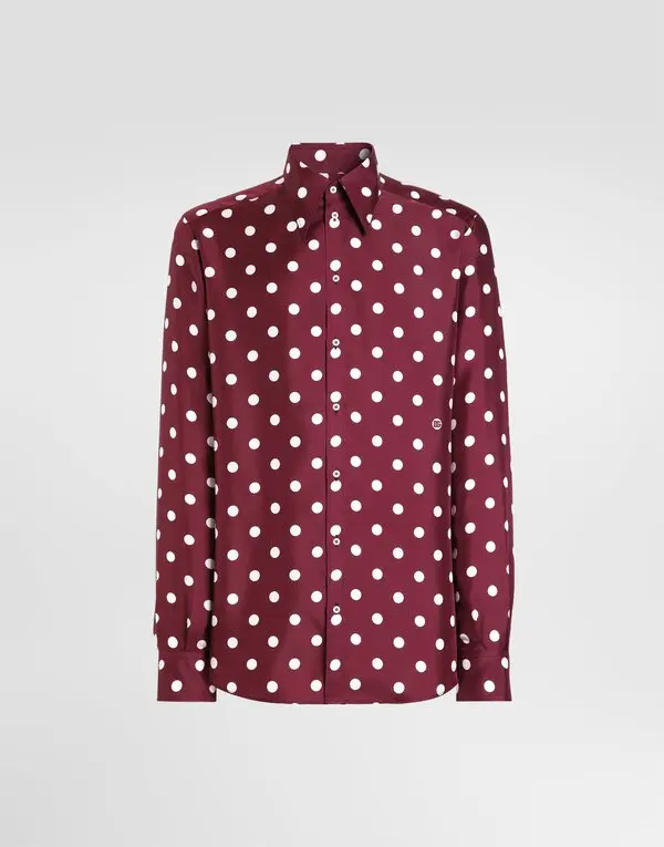 Dolce & Gabbana Polka Dot-print Silk Twill Gold Shirt Shirts
