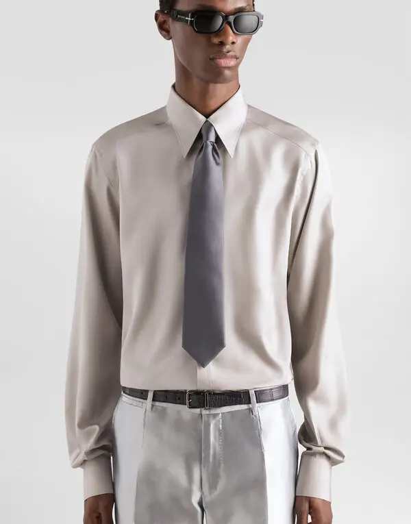 Dolce & Gabbana Silk Poplin Gold Shirt Shirts Gray