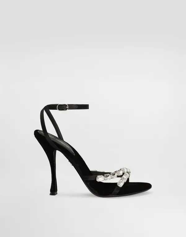 Dolce & Gabbana Satin Sandals With Gemstone Embellisht Sandals And Wedges Multi-colored - Black
