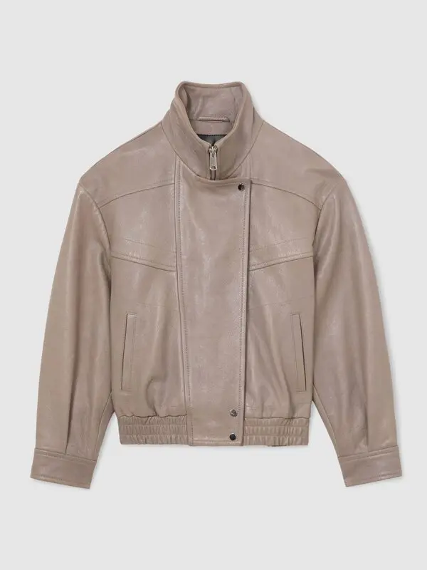 REISS Textured Leather Oversized Jacket