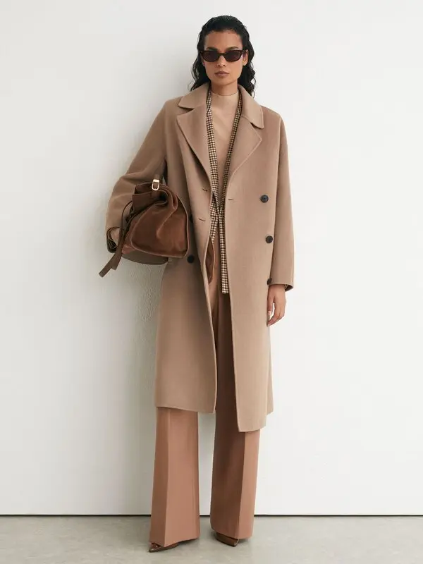 REISS Petite Wool-blend Double-breasted Coat - Brown