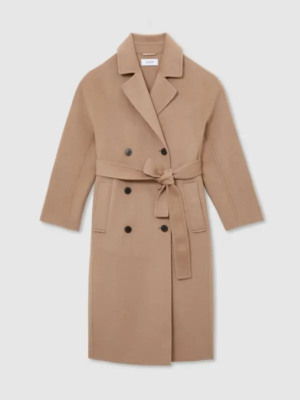 REISS Petite Wool-blend Double-breasted Coat - Brown