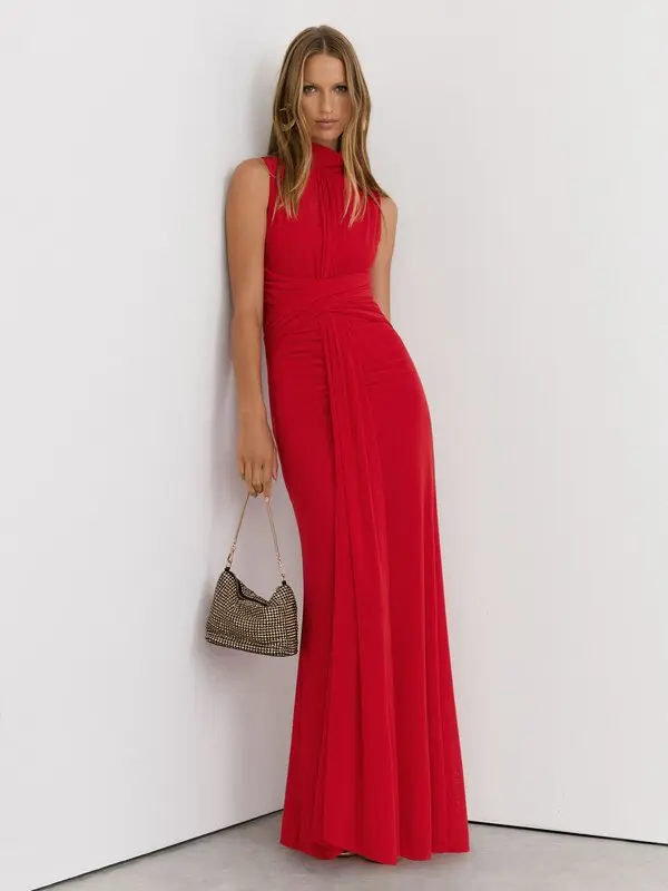 REISS Petite Sheer Ruched Sleeveless Maxi Dress
