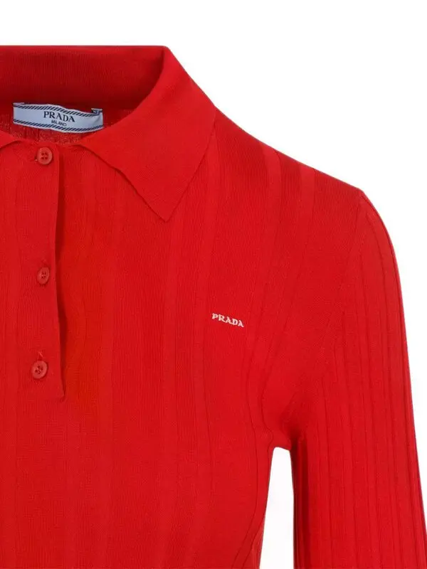 Prada Ribbed-knit Long-sleeve Polo Shirt