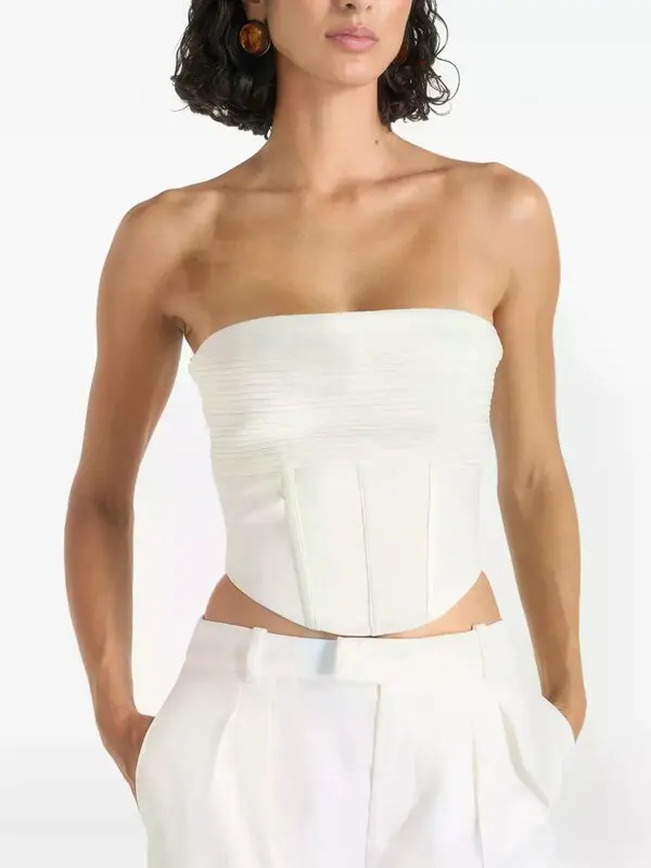 Manière De Voir Cora In Off Satin Pintuck Bandeau Corset Top - White