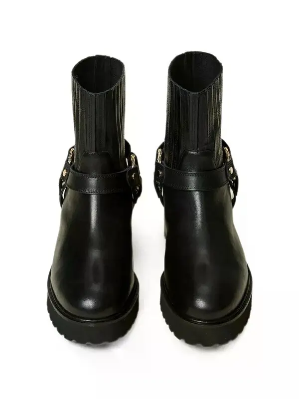 TWINSET Leather Short Biker Boots With Ring
