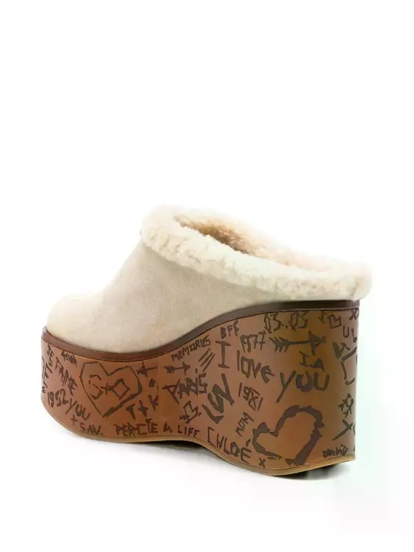 Chloé Maxime Shearling-trim Wedge Mules