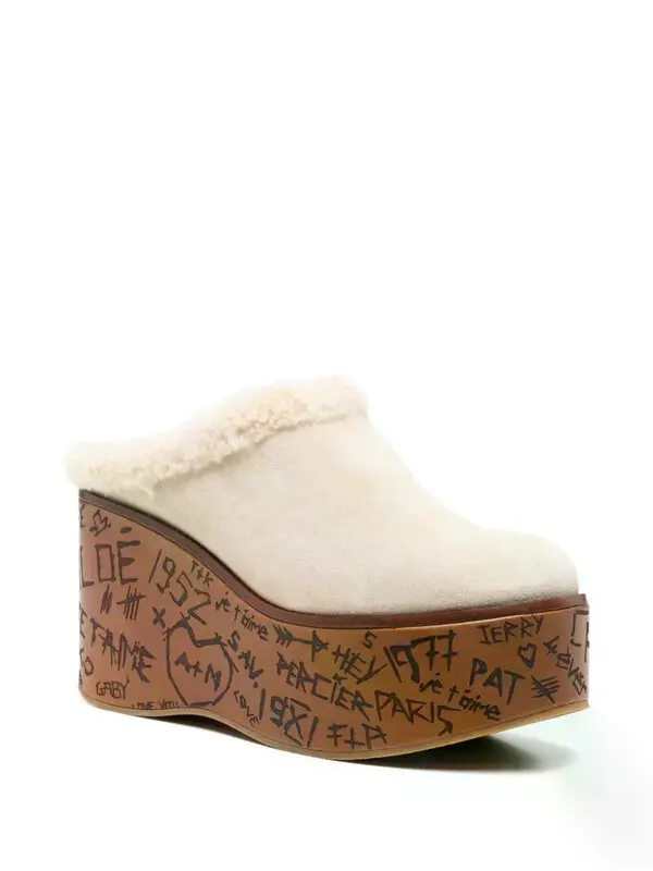 Chloé Maxime Shearling-trim Wedge Mules - Neutrals