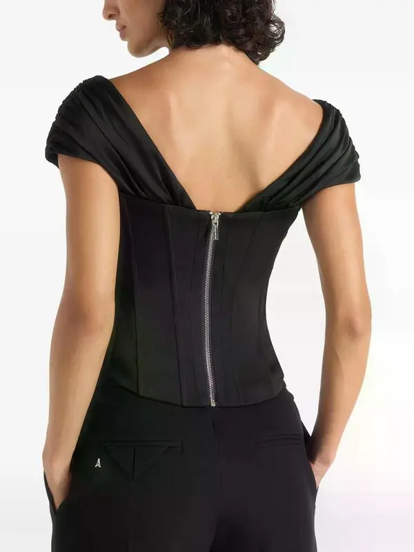 Manière De Voir Ursula In Off-shoulder Pleated Corset Top - Black