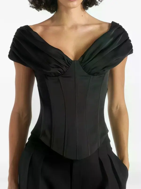 Manière De Voir Ursula In Off-shoulder Pleated Corset Top - Black