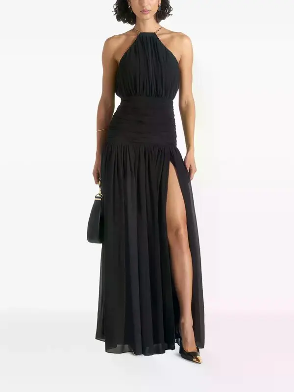 Manière De Voir Metallic Ruched Halterneck Maxi Dress - Black