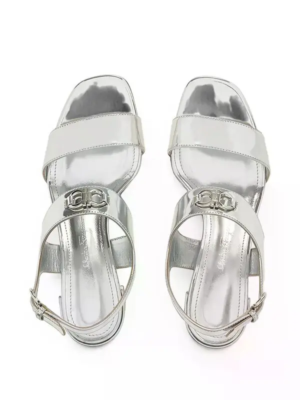 FERRAGAMO Gancini Metallic Leather Sandals