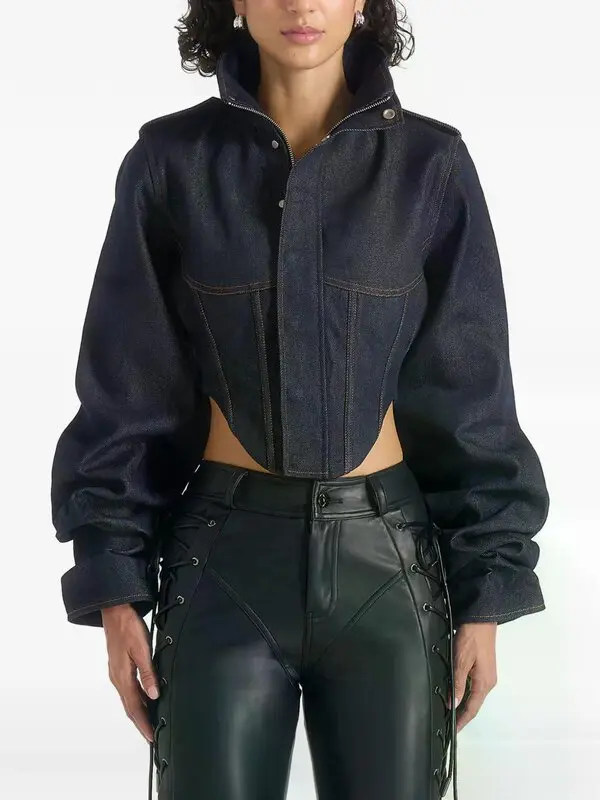 Manière De Voir Solange Denim Tacked Sleeve Corset Jacket - Blue