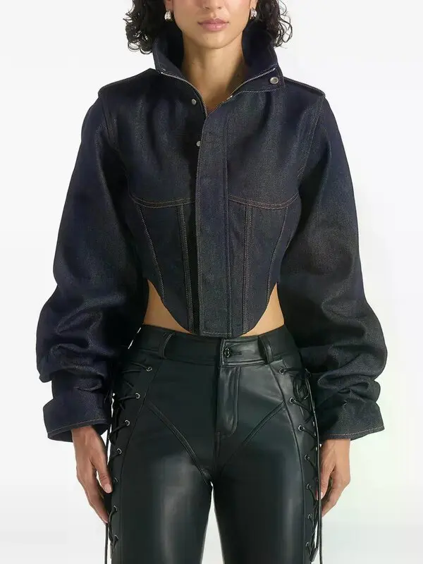 Manière De Voir Solange Denim Tacked Sleeve Corset Jacket