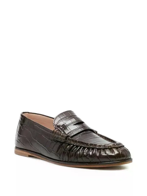 STUART WEITZMAN Croc-effect Leather Loafers