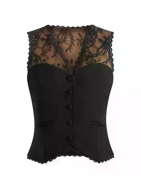 Manière De Voir Veronica Lace Tailored Corset Waistcoat - Black