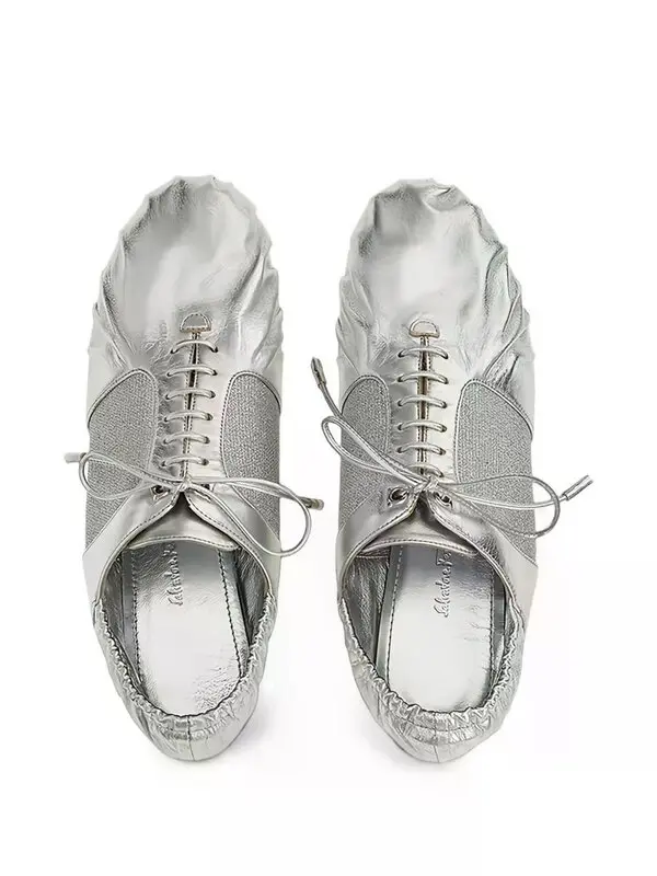 FERRAGAMO Lace-up Metallic-finish Leather Shoes