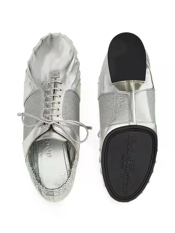 FERRAGAMO Lace-up Metallic-finish Leather Shoes