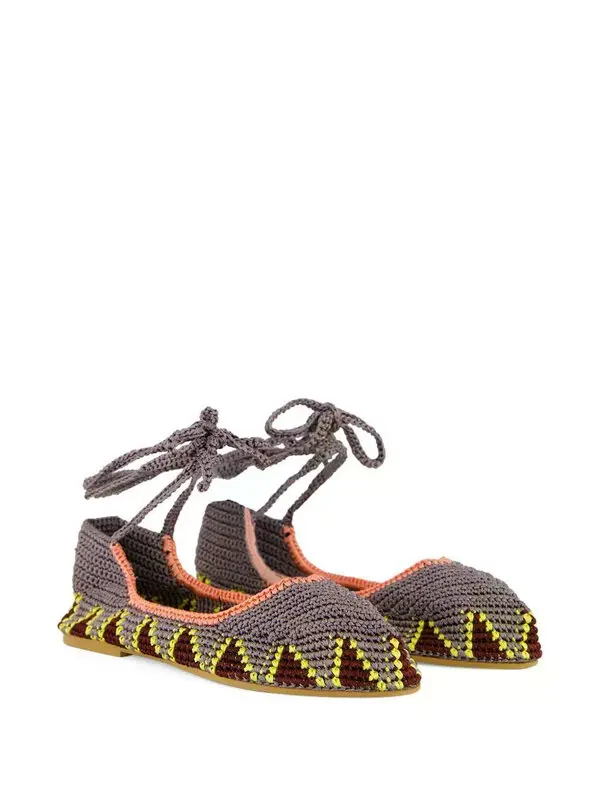 KASHURA Hand-crocheted Lace-up Ballet Flats