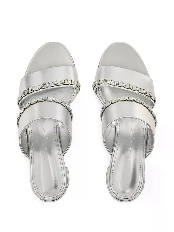 FERRAGAMO Gancini Chain Leather Sandals
