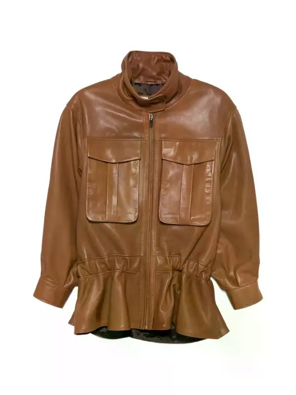 DUCIE Hope High-neck Leather Jacket - Brown